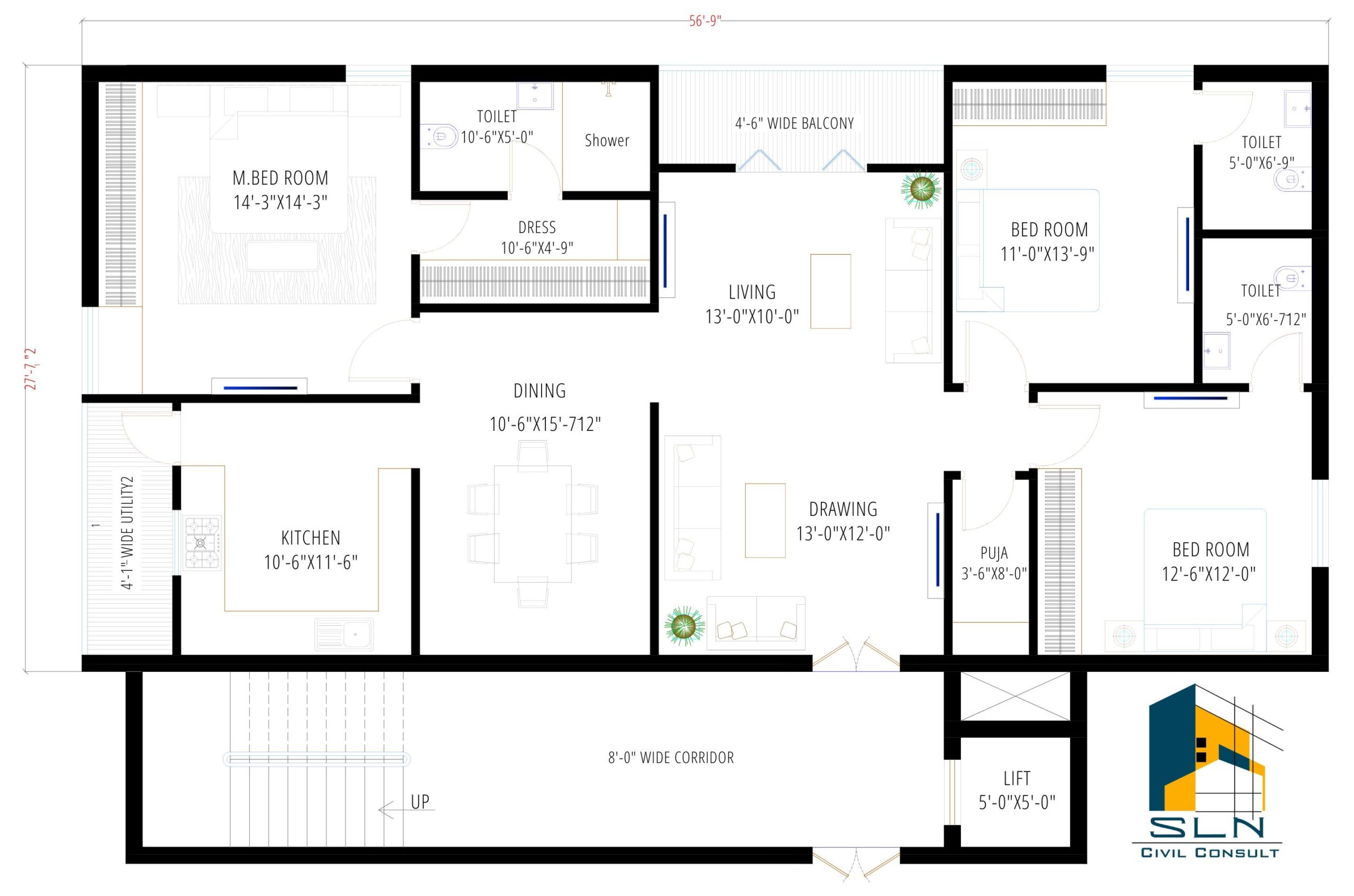 3 Bedroom House Plans - SLN Civil Consult